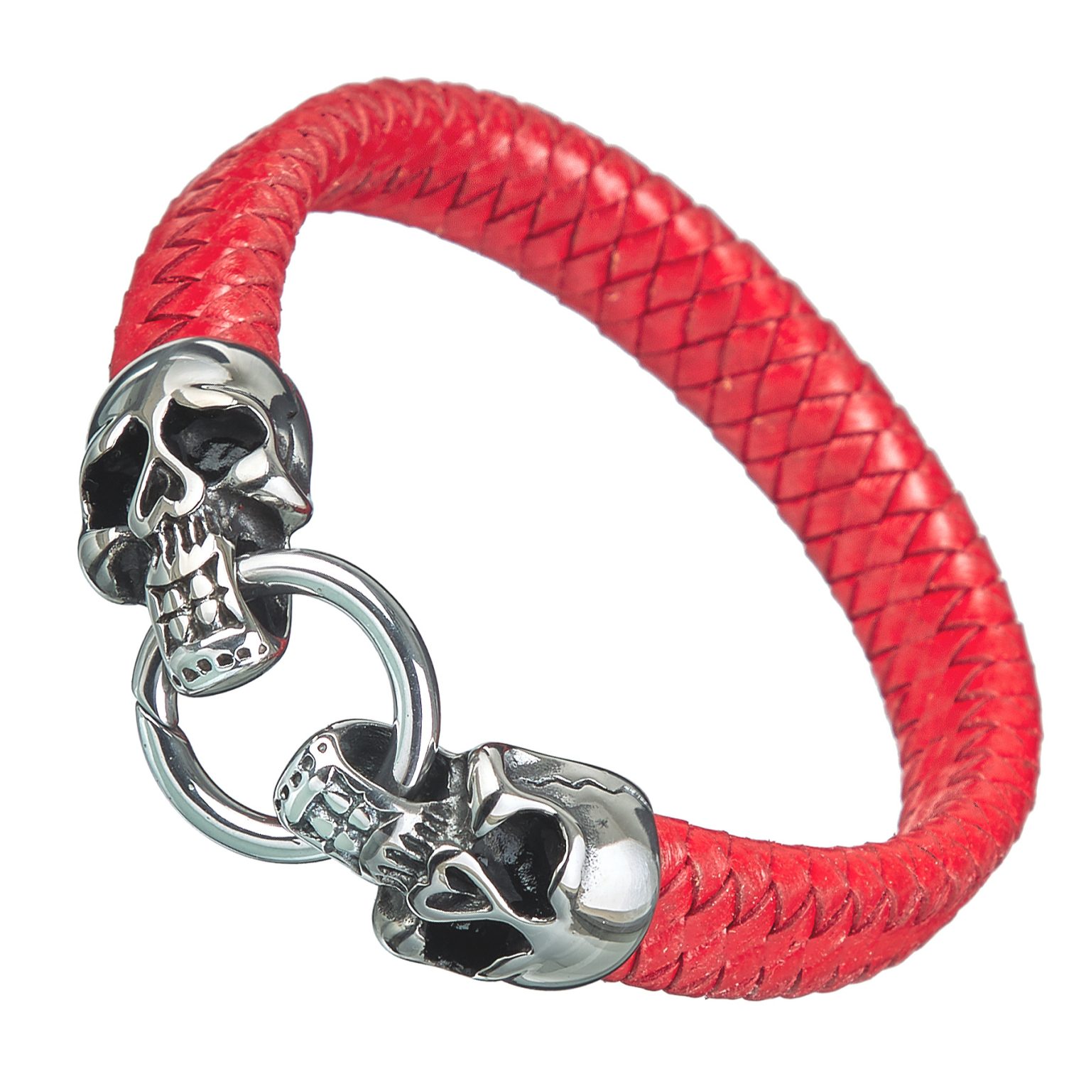 Aaron Bane® | TWO RED SKULL | Herren Armband I Lederarmband | rot