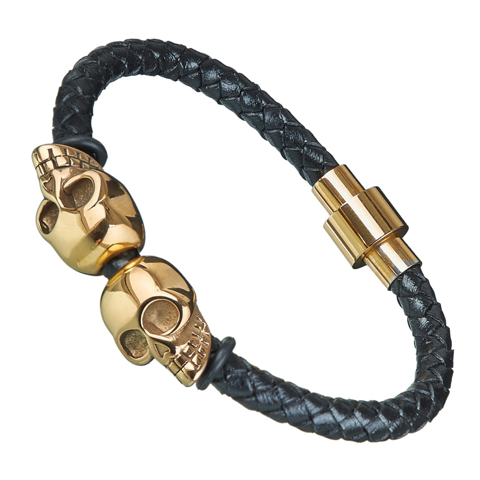 Aaron Bane® | GOLDEN SKULL HEAD | Herren Lederarmband | geflochten ...
