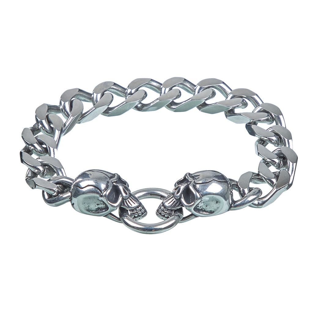 Aaron Bane® | Double Skull Herren Armband aus Edelstahl | mit Federring ...
